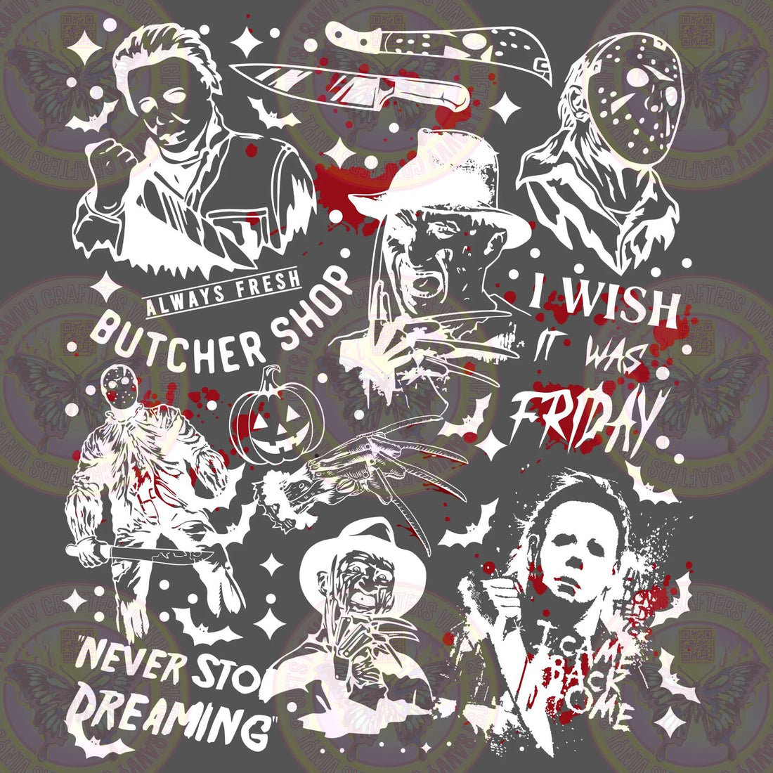 Bloody Slasher Collage of Icons - White Version – Savvy Crafters Vinyl ...